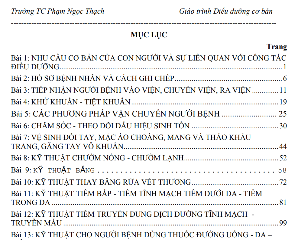 Tài liệu số Giáo trình Điều dưỡng cơ bản và kỹ thuật điều dưỡng (Dành cho Y sĩ đa khoa ...